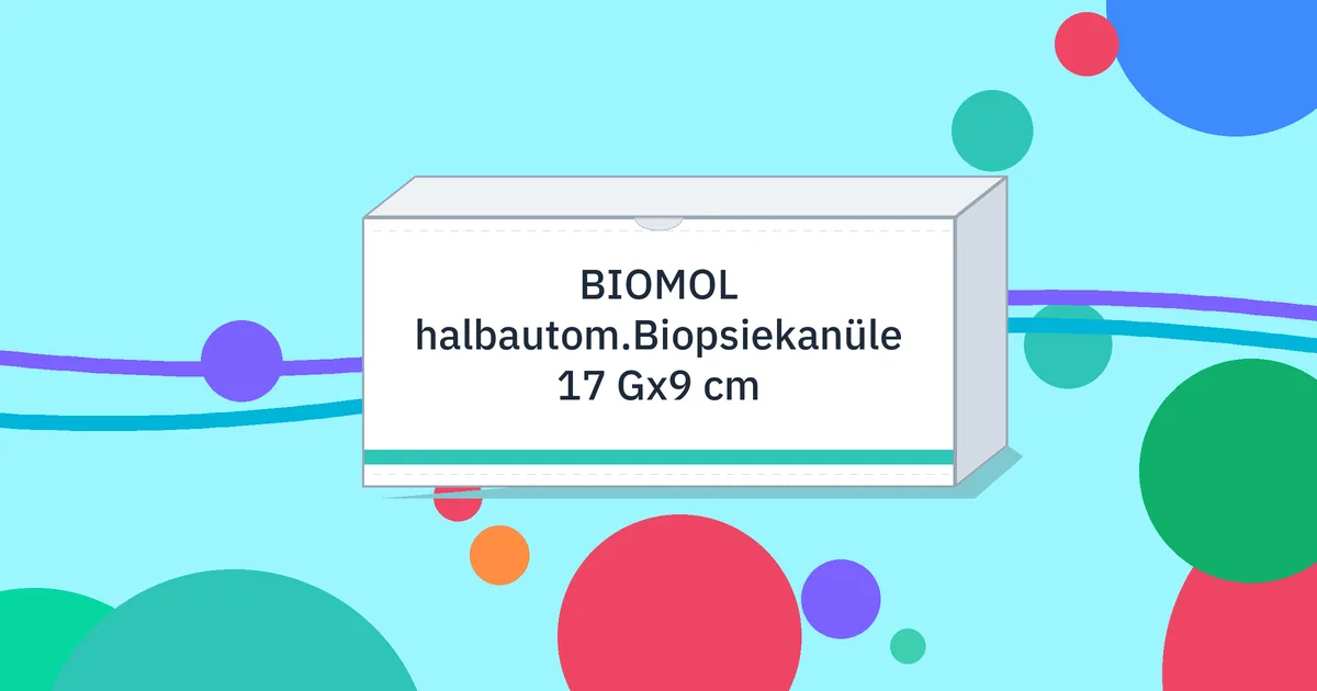 Symbolbild: Packung mit der Aufschrift BIOMOL halbautom.Biopsiekanüle 17 Gx9 cm (PZN 06123726) – Verfügbarkeit und Bezug in Apotheken in Frankfurt am Main