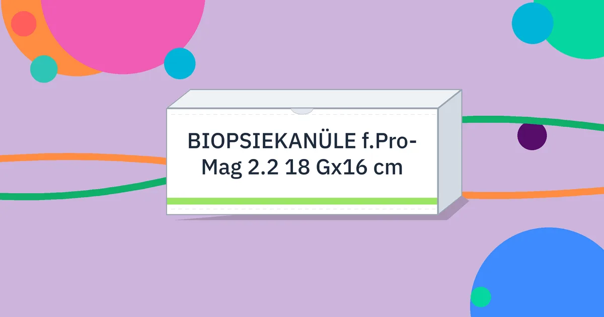 Symbolbild: Packung mit der Aufschrift BIOPSIEKANÜLE f.Pro-Mag 2.2 18 Gx16 cm (PZN 04507635) – Verfügbarkeit und Bezug in Apotheken in Frankfurt am Main