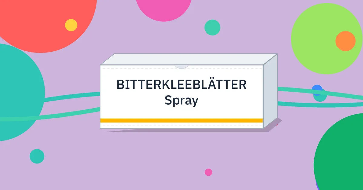 Symbolbild: Packung mit der Aufschrift BITTERKLEEBLÄTTER Spray (PZN 11712212) – Verfügbarkeit und Bezug in Apotheken in Frankfurt am Main