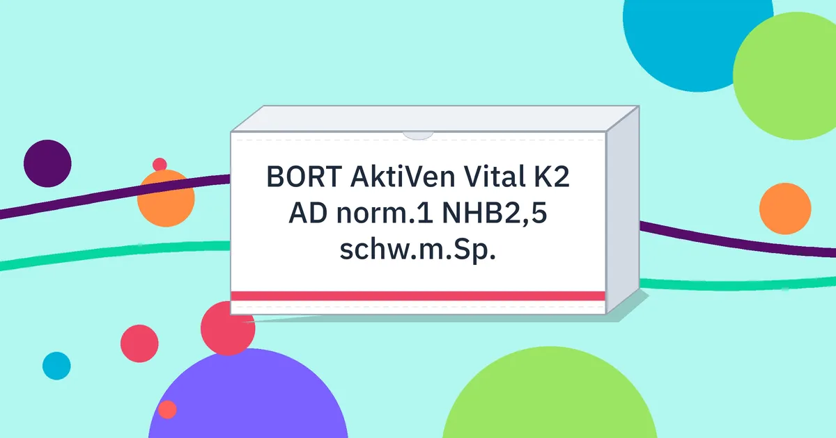 Symbolbild: Packung mit der Aufschrift BORT AktiVen Vital K2 AD norm.1 NHB2,5 schw.m.Sp. (PZN 17498033) – Verfügbarkeit und Bezug in Apotheken in Frankfurt am Main