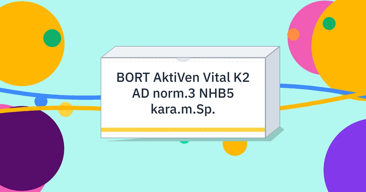Symbolbild: Packung mit der Aufschrift BORT AktiVen Vital K2 AD norm.3 NHB5 kara.m.Sp. (PZN 17492941) – Verfügbarkeit und Bezug in Apotheken in Frankfurt am Main