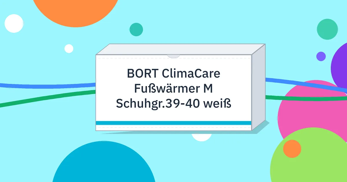 Symbolbild: Packung mit der Aufschrift BORT ClimaCare Fußwärmer M Schuhgr.39-40 weiß (PZN 07019505) – Verfügbarkeit und Bezug in Apotheken in Frankfurt am Main
