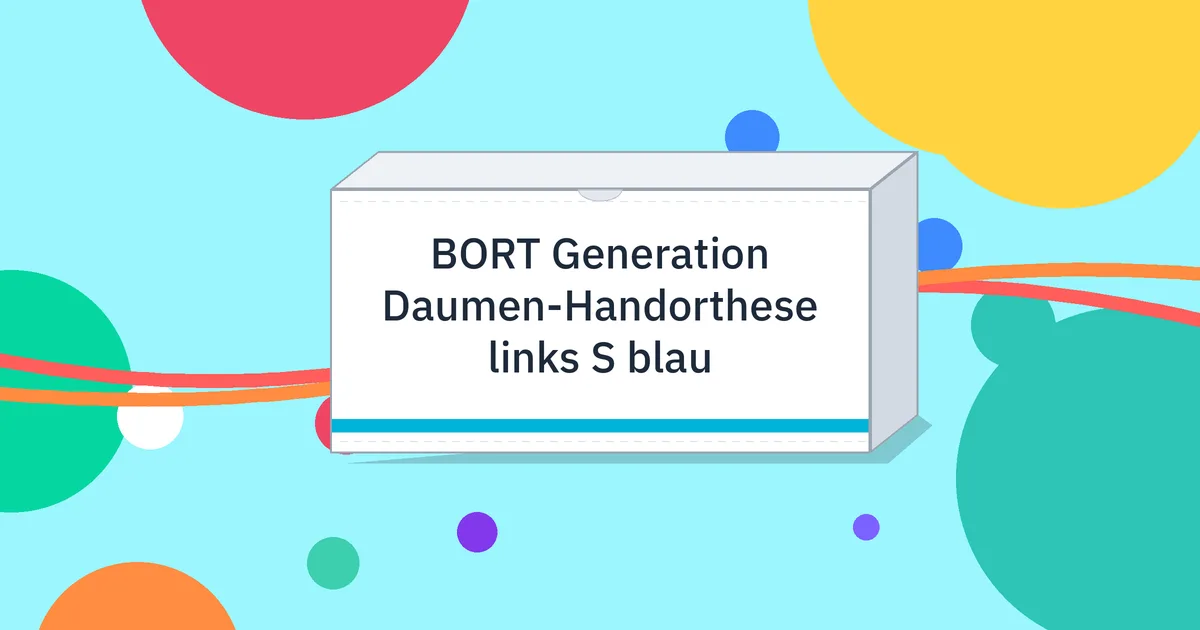 Symbolbild: Packung mit der Aufschrift BORT Generation Daumen-Handorthese links S blau (PZN 13911708) – Verfügbarkeit und Bezug in Apotheken in Frankfurt am Main