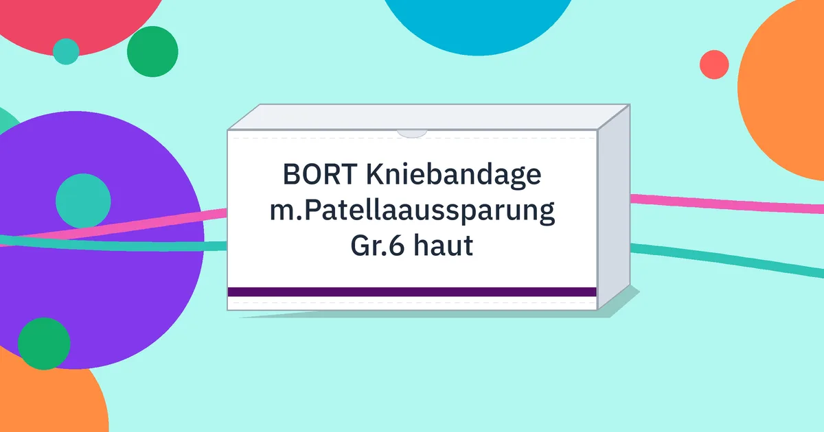 Symbolbild: Packung mit der Aufschrift BORT Kniebandage m.Patellaaussparung Gr.6 haut (PZN 16844875) – Verfügbarkeit und Bezug in Apotheken in Frankfurt am Main