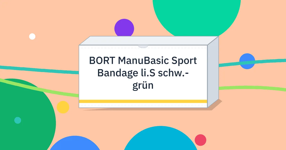 Symbolbild: Packung mit der Aufschrift BORT ManuBasic Sport Bandage li.S schw.-grün (PZN 02739347) – Verfügbarkeit und Bezug in Apotheken in Frankfurt am Main