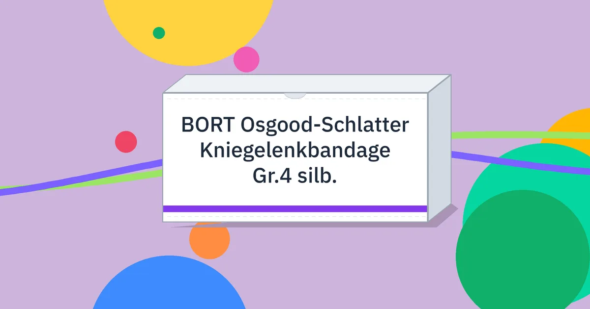 Symbolbild: Packung mit der Aufschrift BORT Osgood-Schlatter Kniegelenkbandage Gr.4 silb. (PZN 16845024) – Verfügbarkeit und Bezug in Apotheken in Frankfurt am Main
