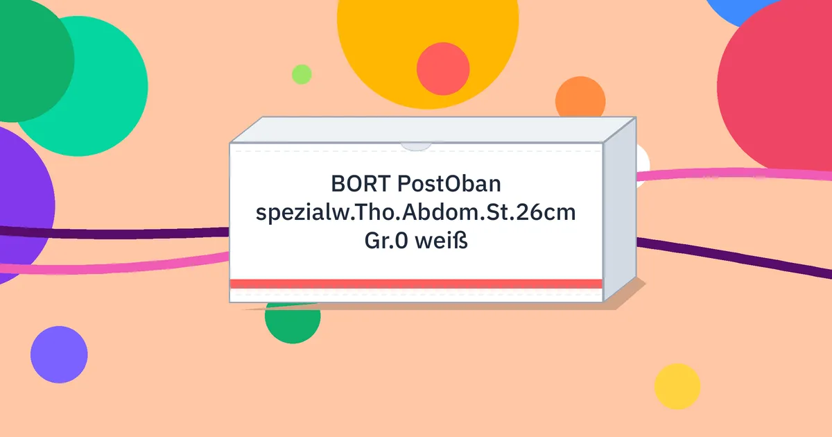 Symbolbild: Packung mit der Aufschrift BORT PostOban spezialw.Tho.Abdom.St.26cm Gr.0 weiß (PZN 16847201) – Verfügbarkeit und Bezug in Apotheken in Frankfurt am Main