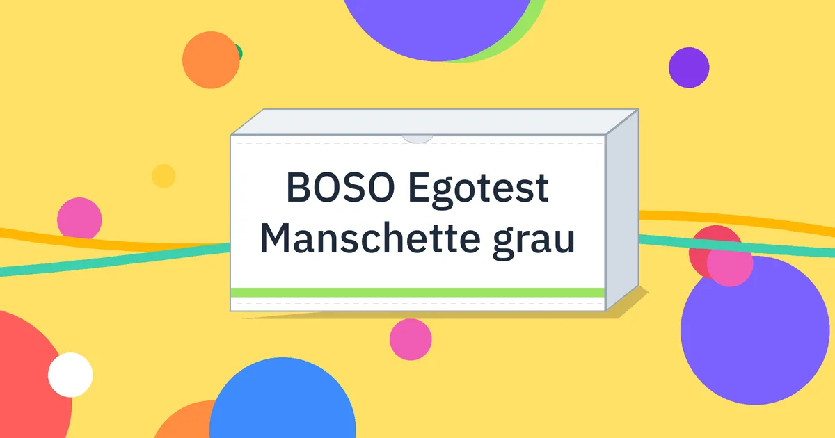 Symbolbild: Packung mit der Aufschrift BOSO Egotest Manschette grau (PZN 08531174) – Verfügbarkeit und Bezug in Apotheken in Frankfurt am Main