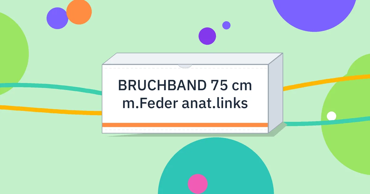 Symbolbild: Packung mit der Aufschrift BRUCHBAND 75 cm m.Feder anat.links (PZN 02007443) – Verfügbarkeit und Bezug in Apotheken in Frankfurt am Main