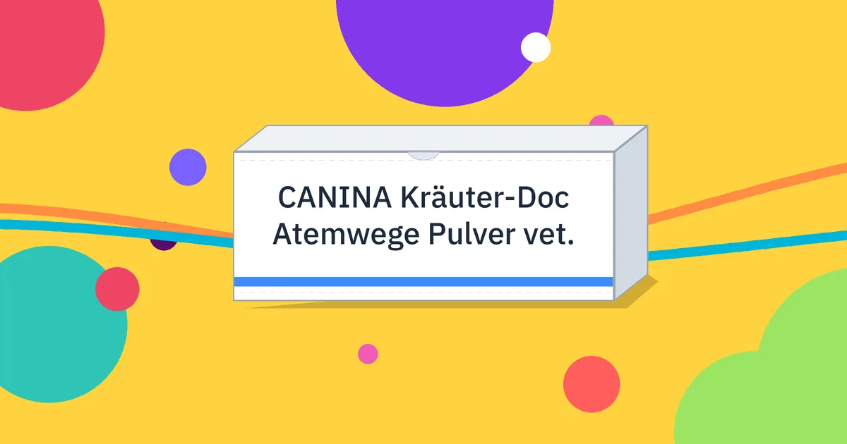 Symbolbild: Packung mit der Aufschrift CANINA Kräuter-Doc Atemwege Pulver vet. (PZN 06902614) – Verfügbarkeit und Bezug in Apotheken in Frankfurt am Main