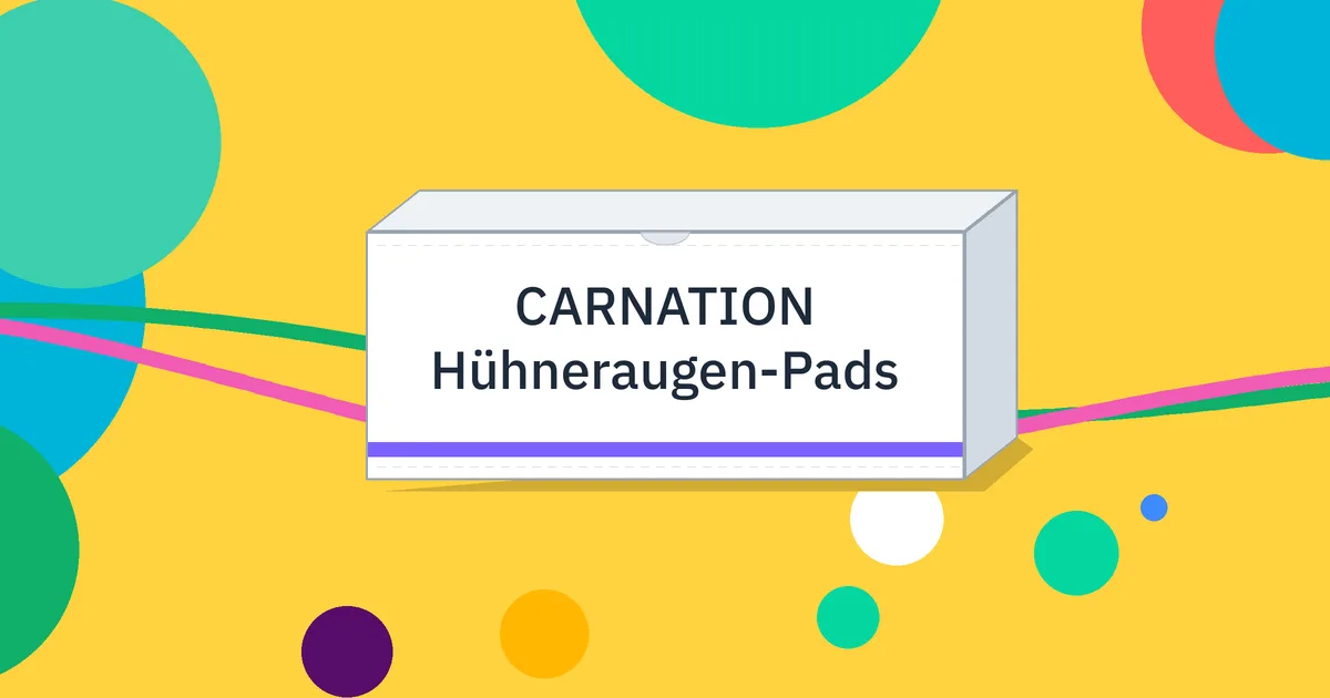 Symbolbild: Packung mit der Aufschrift CARNATION Hühneraugen-Pads (PZN 09615269) – Verfügbarkeit und Bezug in Apotheken in Frankfurt am Main