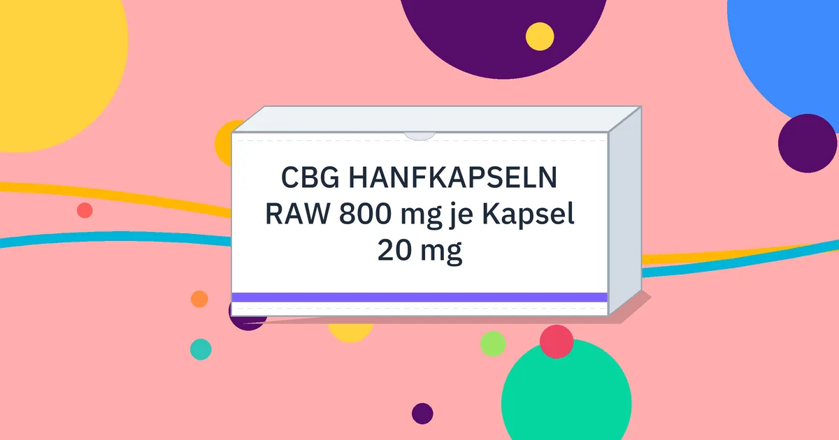 Symbolbild: Packung mit der Aufschrift CBG HANFKAPSELN RAW 800 mg je Kapsel 20 mg (PZN 15734558) – Verfügbarkeit und Bezug in Apotheken in Frankfurt am Main
