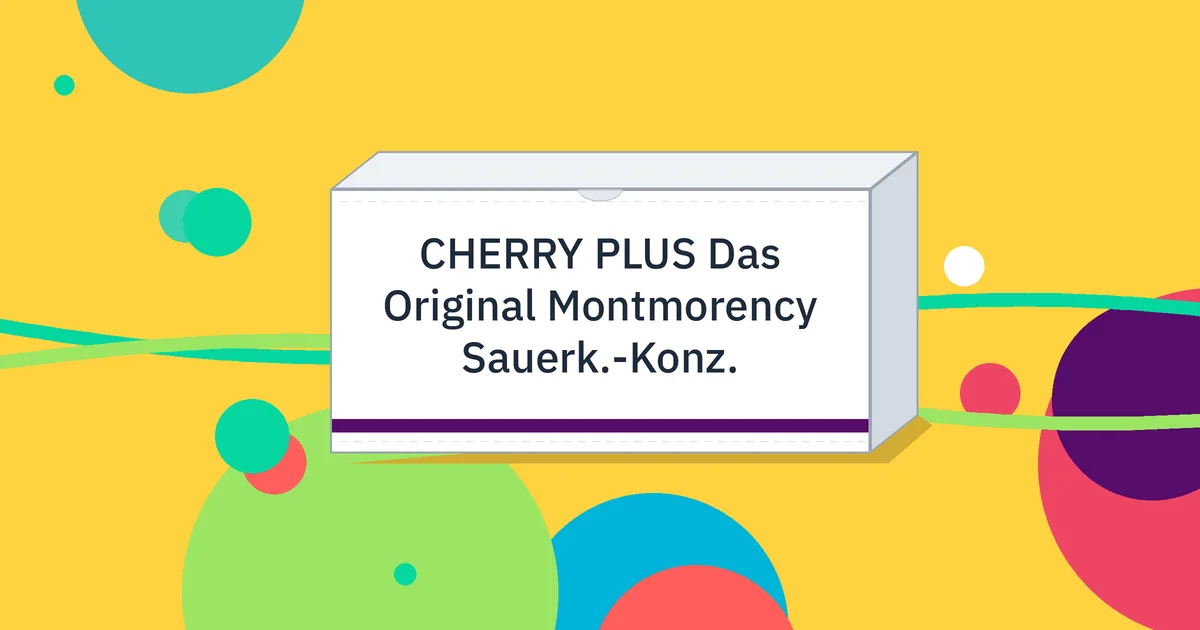 Symbolbild: Packung mit der Aufschrift CHERRY PLUS Das Original Montmorency Sauerk.-Konz. (PZN 12529378) – Verfügbarkeit und Bezug in Apotheken in Frankfurt am Main