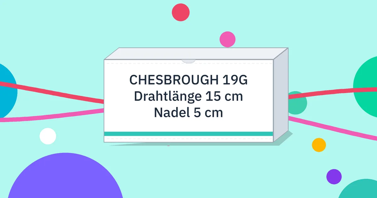 Symbolbild: Packung mit der Aufschrift CHESBROUGH 19G Drahtlänge 15 cm Nadel 5 cm (PZN 03566297) – Verfügbarkeit und Bezug in Apotheken in Frankfurt am Main