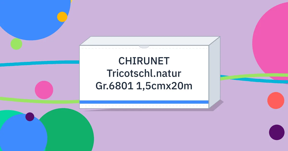 Symbolbild: Packung mit der Aufschrift CHIRUNET Tricotschl.natur Gr.6801 1,5cmx20m (PZN 08536728) – Verfügbarkeit und Bezug in Apotheken in Frankfurt am Main