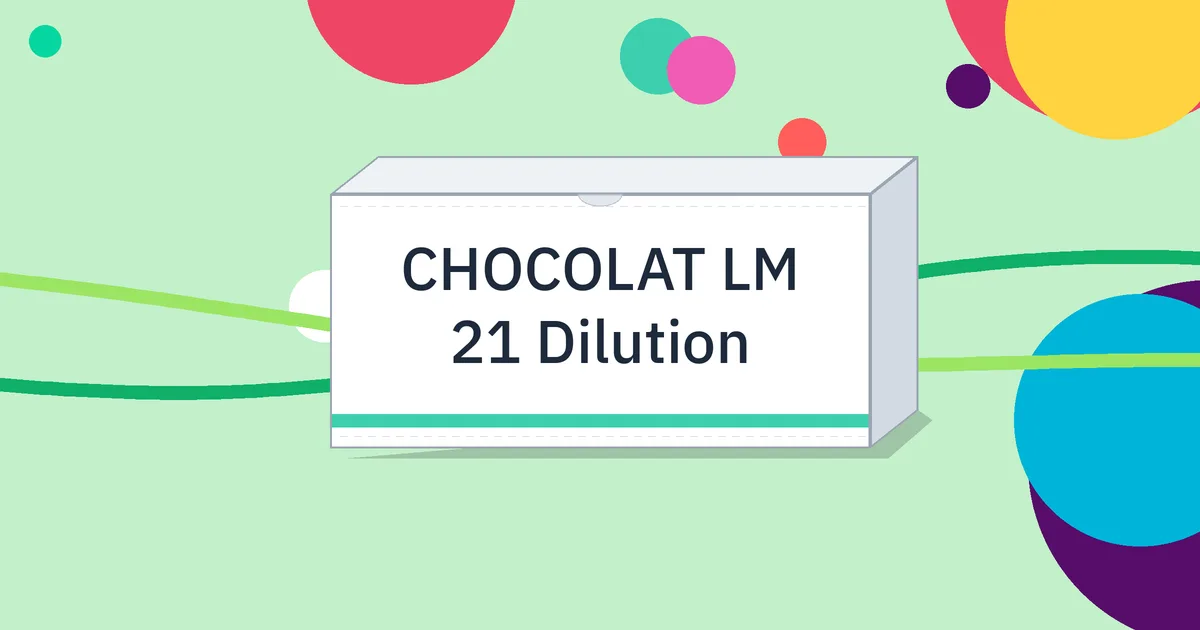 Symbolbild: Packung mit der Aufschrift CHOCOLAT LM 21 Dilution (PZN 12817002) – Verfügbarkeit und Bezug in Apotheken in Frankfurt am Main