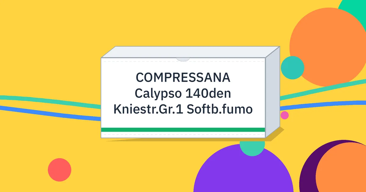 Symbolbild: Packung mit der Aufschrift COMPRESSANA Calypso 140den Kniestr.Gr.1 Softb.fumo (PZN 09077085) – Verfügbarkeit und Bezug in Apotheken in Frankfurt am Main