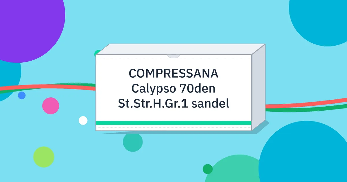Symbolbild: Packung mit der Aufschrift COMPRESSANA Calypso 70den St.Str.H.Gr.1 sandel (PZN 07718574) – Verfügbarkeit und Bezug in Apotheken in Frankfurt am Main