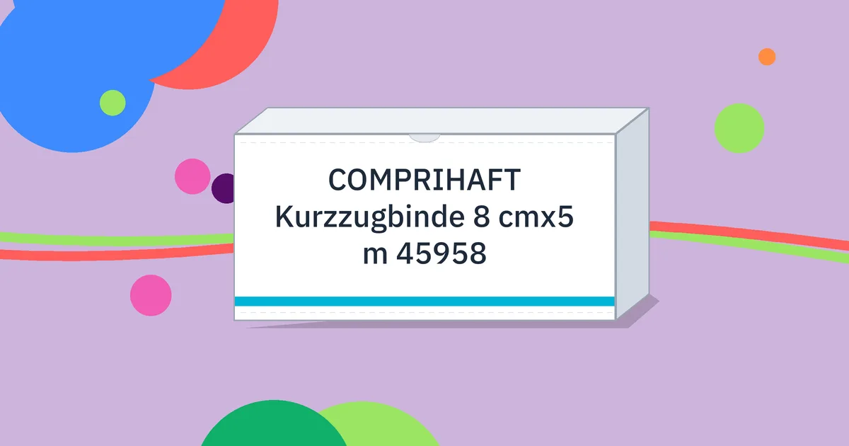 Symbolbild: Packung mit der Aufschrift COMPRIHAFT Kurzzugbinde 8 cmx5 m 45958 (PZN 03165629) – Verfügbarkeit und Bezug in Apotheken in Frankfurt am Main
