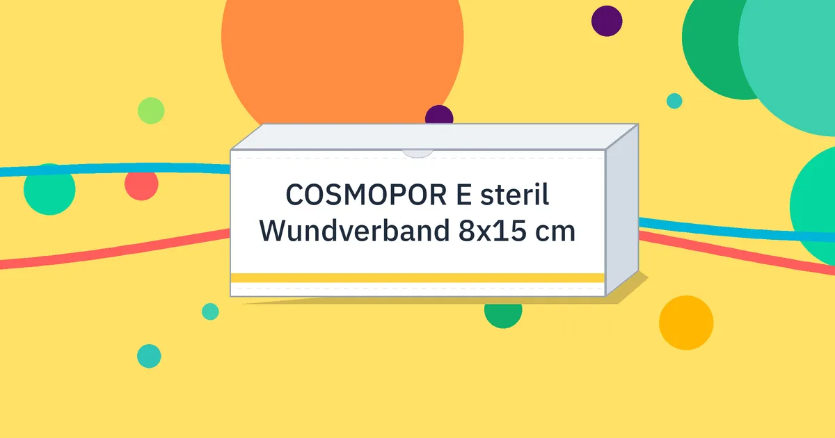 Symbolbild: Packung mit der Aufschrift COSMOPOR E steril Wundverband 8x15 cm (PZN 19214896) – Verfügbarkeit und Bezug in Apotheken in Frankfurt am Main