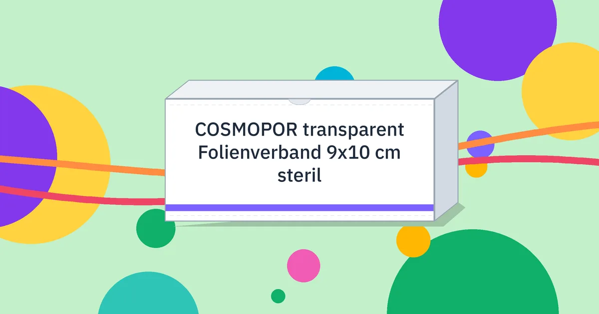 Symbolbild: Packung mit der Aufschrift COSMOPOR transparent Folienverband 9x10 cm steril (PZN 19452503) – Verfügbarkeit und Bezug in Apotheken in Frankfurt am Main