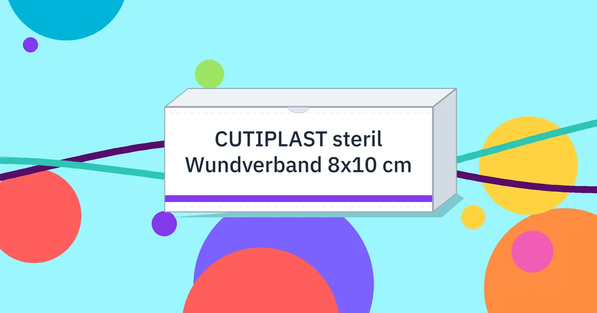 Symbolbild: Packung mit der Aufschrift CUTIPLAST steril Wundverband 8x10 cm (PZN 13581369) – Verfügbarkeit und Bezug in Apotheken in Frankfurt am Main