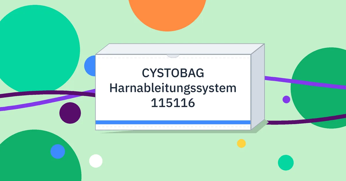 Symbolbild: Packung mit der Aufschrift CYSTOBAG Harnableitungssystem 115116 (PZN 07008045) – Verfügbarkeit und Bezug in Apotheken in Frankfurt am Main