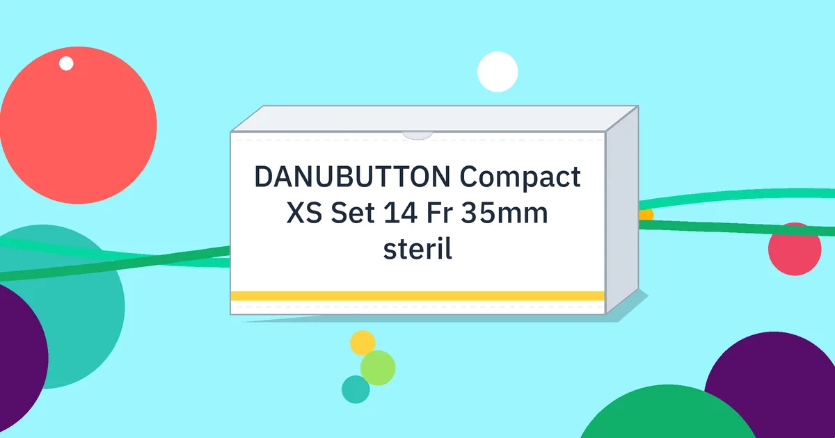Symbolbild: Packung mit der Aufschrift DANUBUTTON Compact XS Set 14 Fr 35mm steril (PZN 19852728) – Verfügbarkeit und Bezug in Apotheken in Frankfurt am Main
