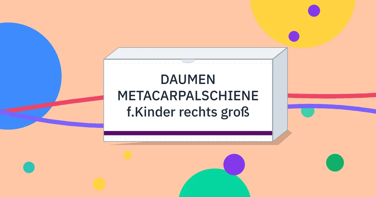Symbolbild: Packung mit der Aufschrift DAUMEN METACARPALSCHIENE f.Kinder rechts groß (PZN 02639278) – Verfügbarkeit und Bezug in Apotheken in Frankfurt am Main