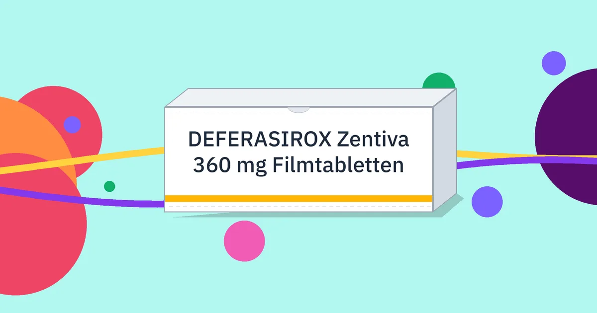 Symbolbild: Packung mit der Aufschrift DEFERASIROX Zentiva 360 mg Filmtabletten (PZN 17885712) – Verfügbarkeit und Bezug in Apotheken in Frankfurt am Main
