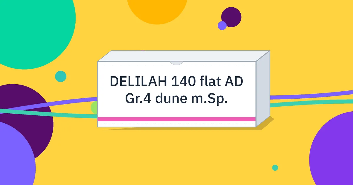 Symbolbild: Packung mit der Aufschrift DELILAH 140 flat AD Gr.4 dune m.Sp. (PZN 14247075) – Verfügbarkeit und Bezug in Apotheken in Frankfurt am Main