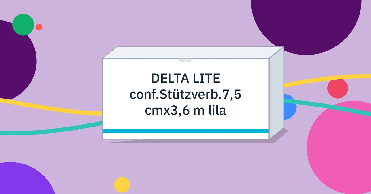 Symbolbild: Packung mit der Aufschrift DELTA LITE conf.Stützverb.7,5 cmx3,6 m lila (PZN 07536005) – Verfügbarkeit und Bezug in Apotheken in Frankfurt am Main