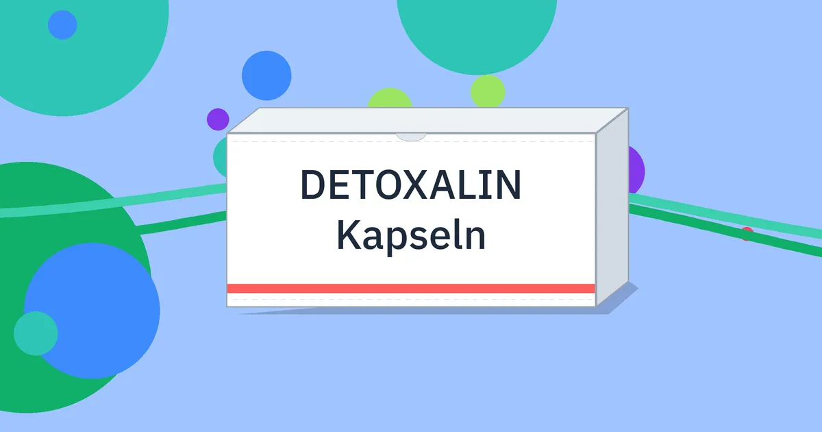 Symbolbild: Packung mit der Aufschrift DETOXALIN Kapseln (PZN 20410958) – Verfügbarkeit und Bezug in Apotheken in Frankfurt am Main