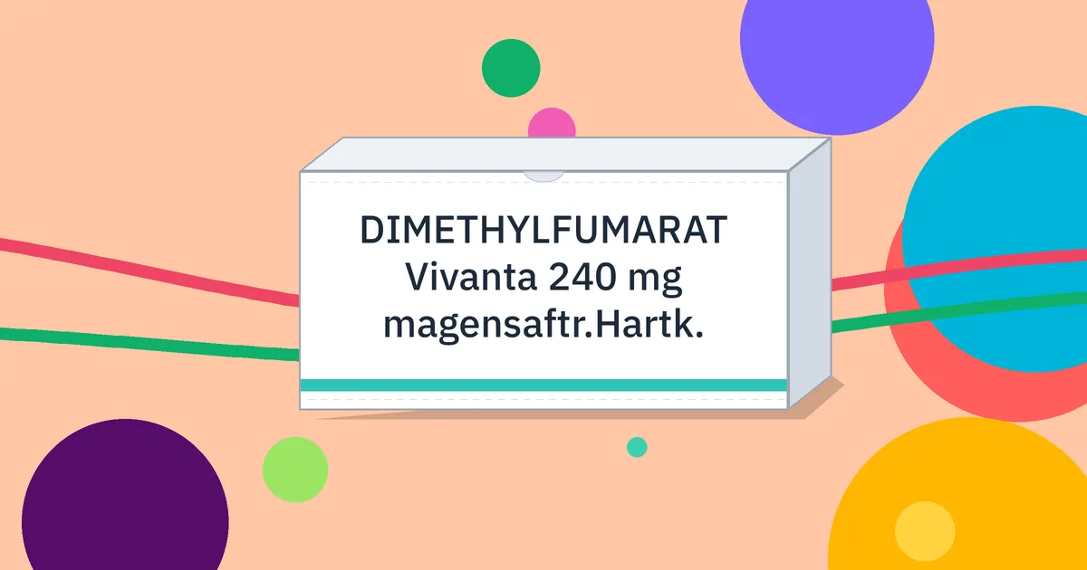 Symbolbild: Packung mit der Aufschrift DIMETHYLFUMARAT Vivanta 240 mg magensaftr.Hartk. (PZN 19679253) – Verfügbarkeit und Bezug in Apotheken in Frankfurt am Main