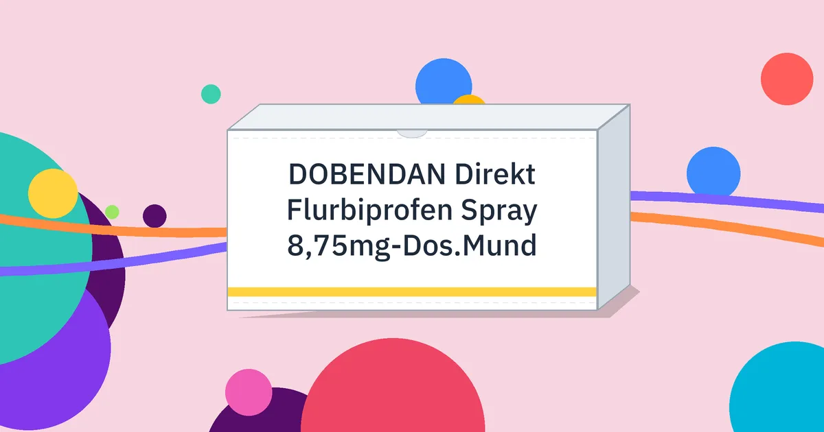 Symbolbild: Packung mit der Aufschrift DOBENDAN Direkt Flurbiprofen Spray 8,75mg-Dos.Mund (PZN 11024417) – Verfügbarkeit und Bezug in Apotheken in Frankfurt am Main