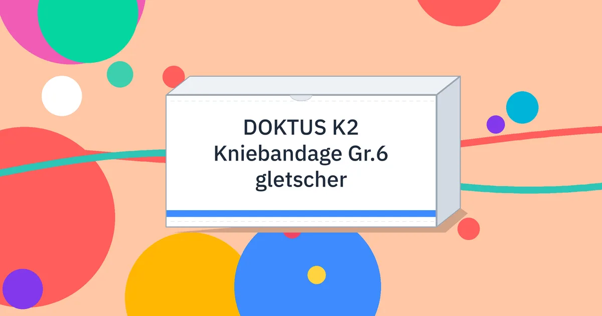 Symbolbild: Packung mit der Aufschrift DOKTUS K2 Kniebandage Gr.6 gletscher (PZN 03310445) – Verfügbarkeit und Bezug in Apotheken in Frankfurt am Main