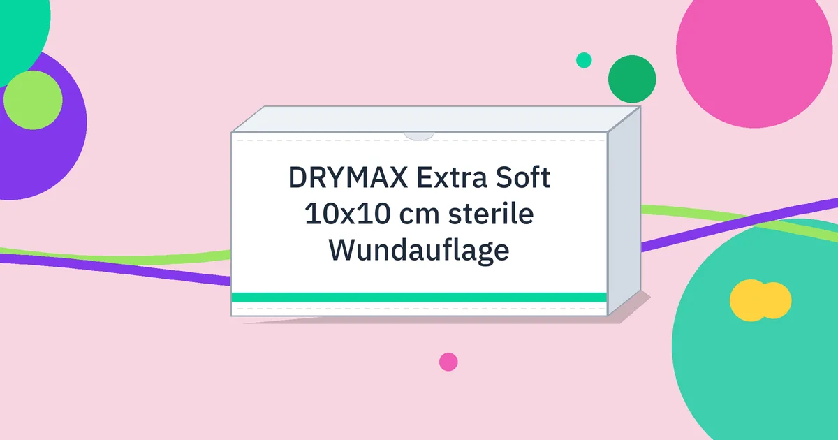 Symbolbild: Packung mit der Aufschrift DRYMAX Extra Soft 10x10 cm sterile Wundauflage (PZN 12869393) – Verfügbarkeit und Bezug in Apotheken in Frankfurt am Main
