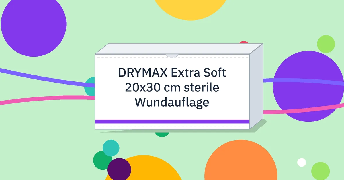 Symbolbild: Packung mit der Aufschrift DRYMAX Extra Soft 20x30 cm sterile Wundauflage (PZN 13422168) – Verfügbarkeit und Bezug in Apotheken in Frankfurt am Main
