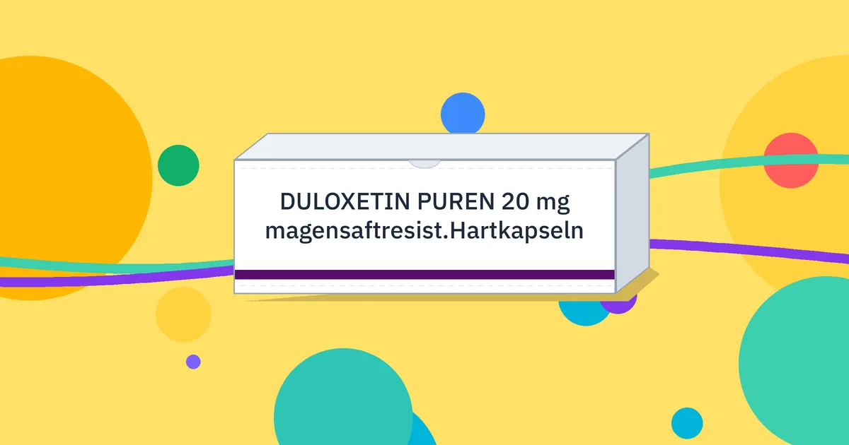 Symbolbild: Packung mit der Aufschrift DULOXETIN PUREN 20 mg magensaftresist.Hartkapseln (PZN 11175984) – Verfügbarkeit und Bezug in Apotheken in Frankfurt am Main