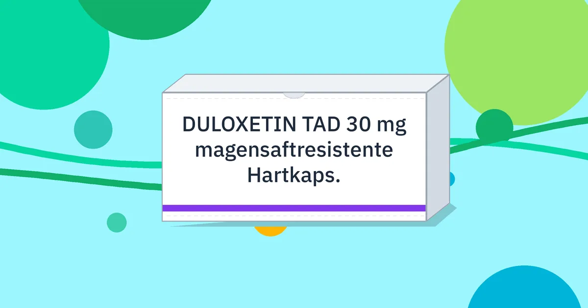 Symbolbild: Packung mit der Aufschrift DULOXETIN TAD 30 mg magensaftresistente Hartkaps. (PZN 17825992) – Verfügbarkeit und Bezug in Apotheken in Frankfurt am Main