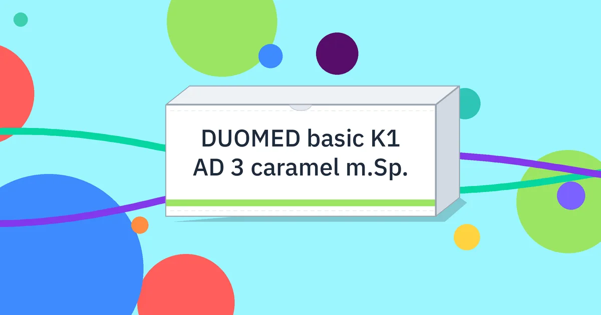 Symbolbild: Packung mit der Aufschrift DUOMED basic K1 AD 3 caramel m.Sp. (PZN 20903253) – Verfügbarkeit und Bezug in Apotheken in Frankfurt am Main