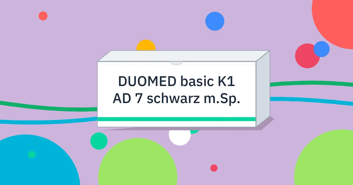 Symbolbild: Packung mit der Aufschrift DUOMED basic K1 AD 7 schwarz m.Sp. (PZN 20903483) – Verfügbarkeit und Bezug in Apotheken in Frankfurt am Main