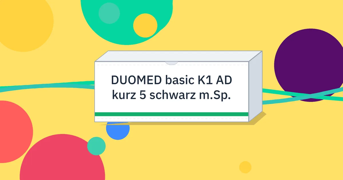 Symbolbild: Packung mit der Aufschrift DUOMED basic K1 AD kurz 5 schwarz m.Sp. (PZN 20904175) – Verfügbarkeit und Bezug in Apotheken in Frankfurt am Main
