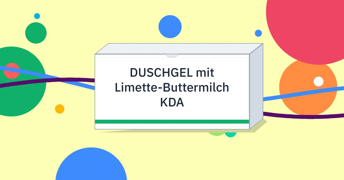 Symbolbild: Packung mit der Aufschrift DUSCHGEL mit Limette-Buttermilch KDA (PZN 14370545) – Verfügbarkeit und Bezug in Apotheken in Frankfurt am Main