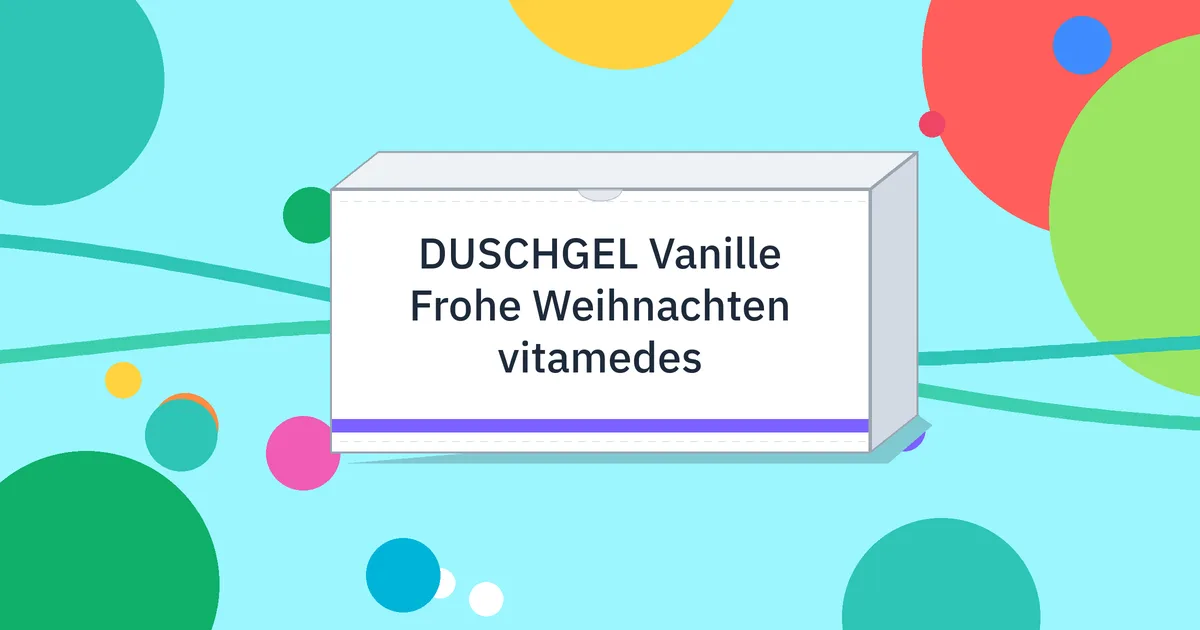 Symbolbild: Packung mit der Aufschrift DUSCHGEL Vanille Frohe Weihnachten vitamedes (PZN 20081124) – Verfügbarkeit und Bezug in Apotheken in Frankfurt am Main
