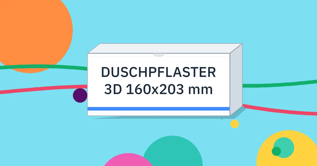 Symbolbild: Packung mit der Aufschrift DUSCHPFLASTER 3D 160x203 mm (PZN 09155224) – Verfügbarkeit und Bezug in Apotheken in Frankfurt am Main