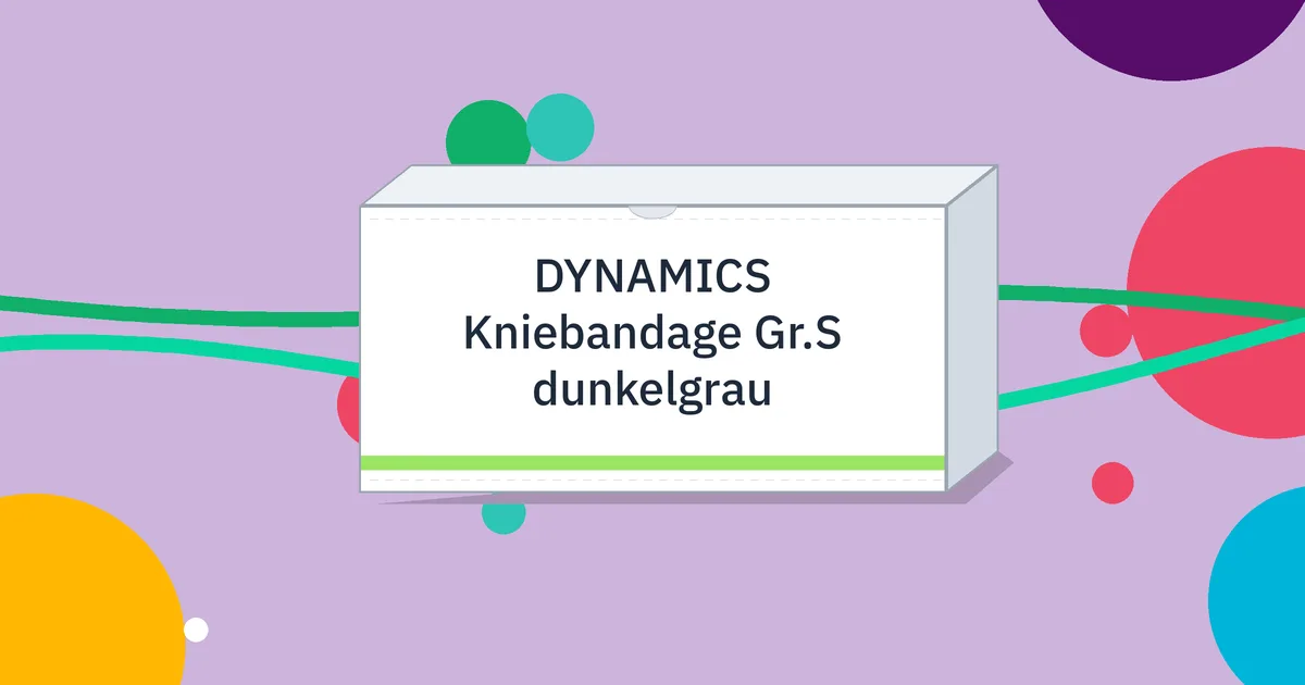 Symbolbild: Packung mit der Aufschrift DYNAMICS Kniebandage Gr.S dunkelgrau (PZN 10633692) – Verfügbarkeit und Bezug in Apotheken in Frankfurt am Main