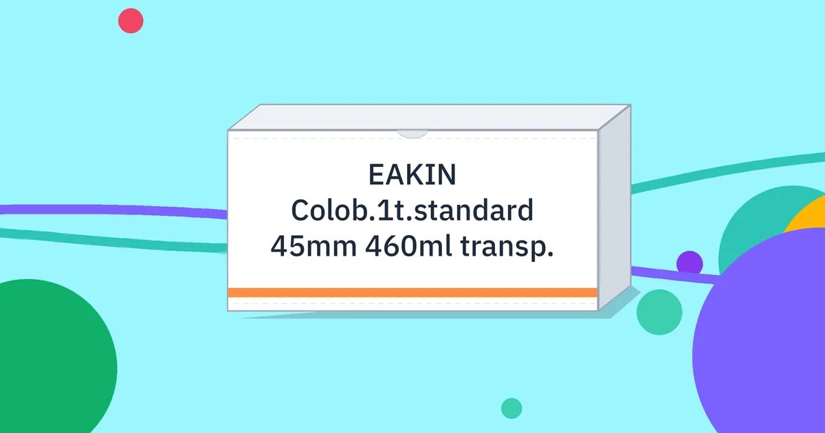 Symbolbild: Packung mit der Aufschrift EAKIN Colob.1t.standard 45mm 460ml transp. (PZN 09642421) – Verfügbarkeit und Bezug in Apotheken in Frankfurt am Main