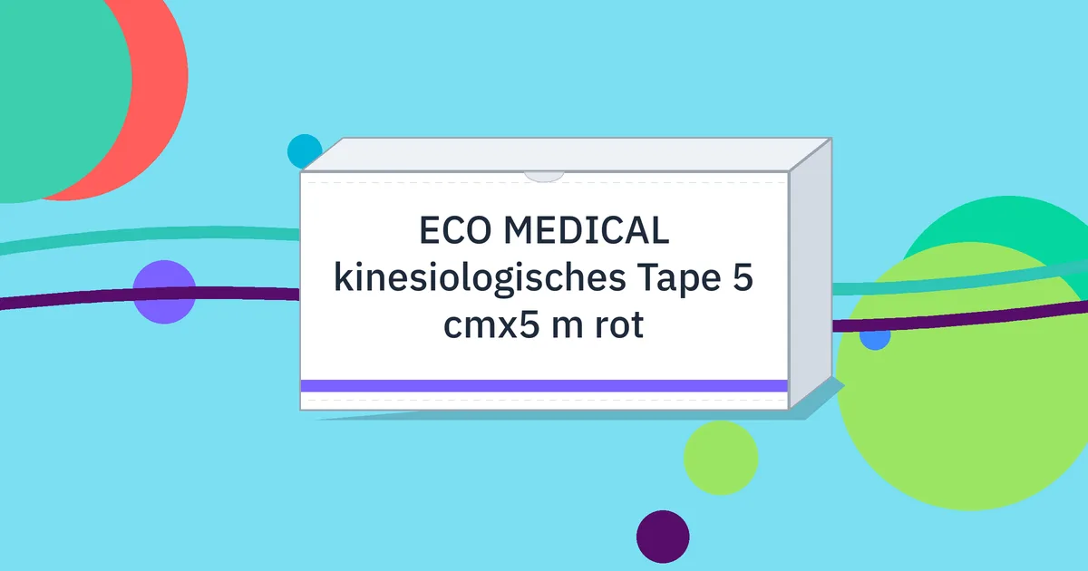 Symbolbild: Packung mit der Aufschrift ECO MEDICAL kinesiologisches Tape 5 cmx5 m rot (PZN 10108997) – Verfügbarkeit und Bezug in Apotheken in Frankfurt am Main