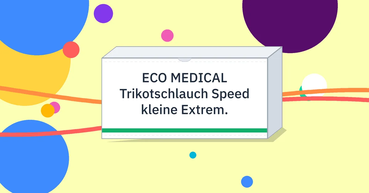 Symbolbild: Packung mit der Aufschrift ECO MEDICAL Trikotschlauch Speed kleine Extrem. (PZN 00730543) – Verfügbarkeit und Bezug in Apotheken in Frankfurt am Main